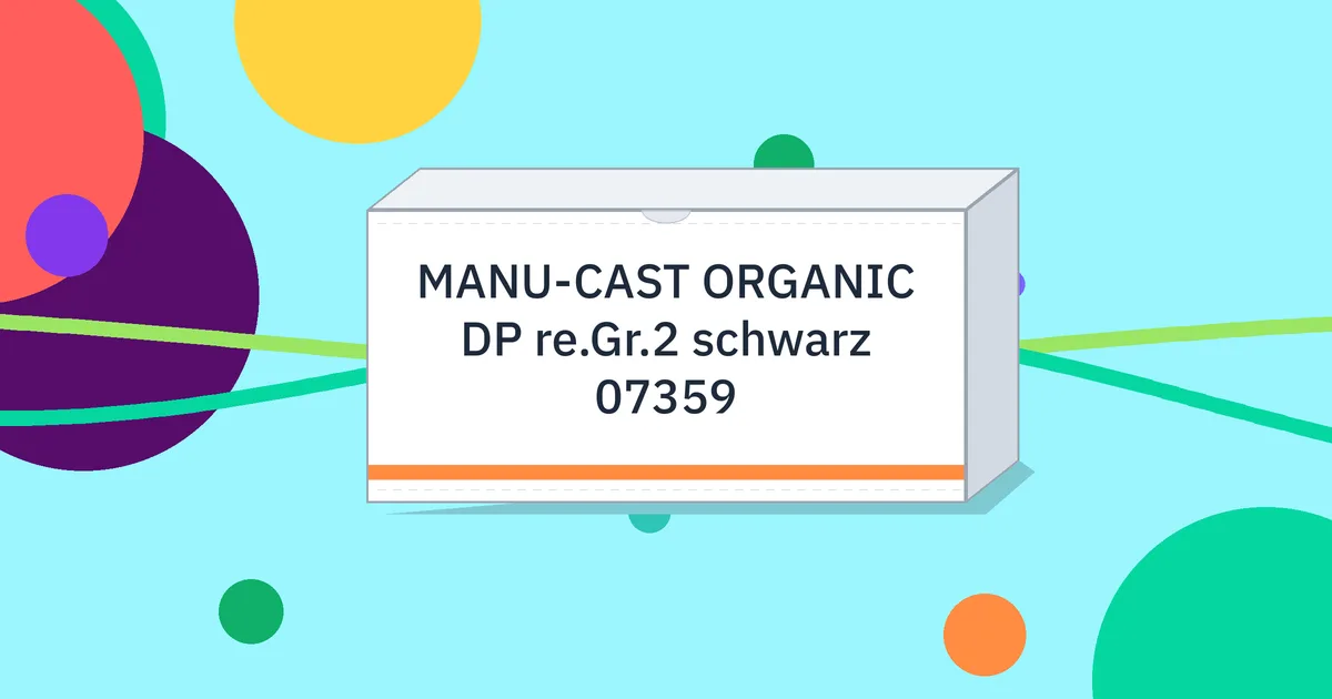 Symbolbild: Packung mit der Aufschrift MANU-CAST ORGANIC DP re.Gr.2 schwarz 07359 (PZN 17890073) – Verfügbarkeit und Bezug in Apotheken in Frankfurt am Main