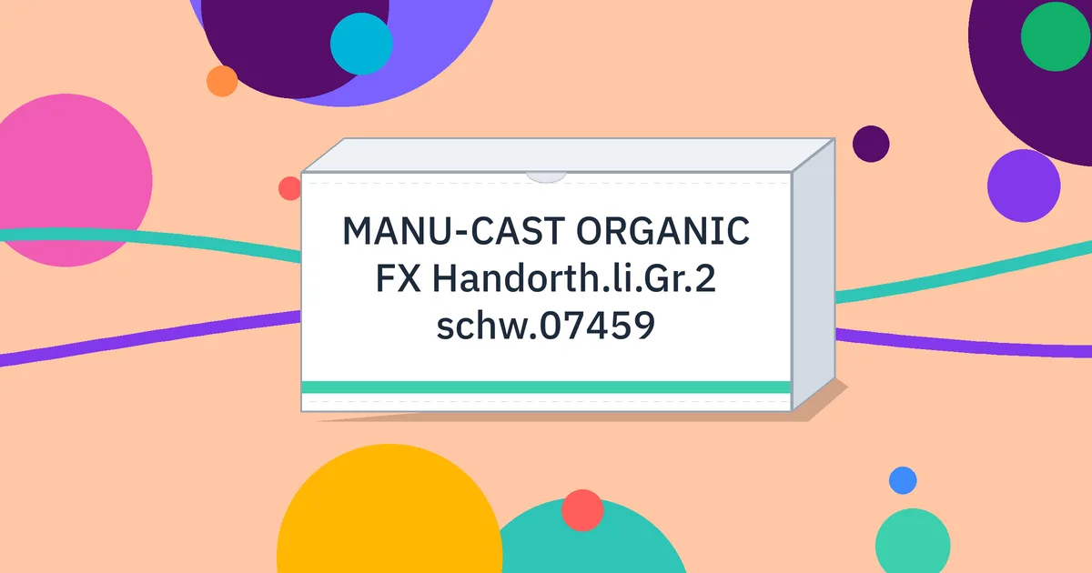 Symbolbild: Packung mit der Aufschrift MANU-CAST ORGANIC FX Handorth.li.Gr.2 schw.07459 (PZN 18739361) – Verfügbarkeit und Bezug in Apotheken in Frankfurt am Main