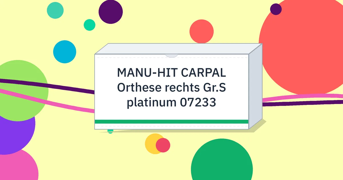 Symbolbild: Packung mit der Aufschrift MANU-HIT CARPAL Orthese rechts Gr.S platinum 07233 (PZN 16316780) – Verfügbarkeit und Bezug in Apotheken in Frankfurt am Main