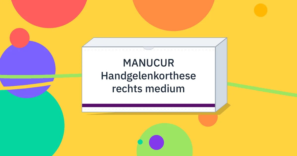 Symbolbild: Packung mit der Aufschrift MANUCUR Handgelenkorthese rechts medium (PZN 17527740) – Verfügbarkeit und Bezug in Apotheken in Frankfurt am Main