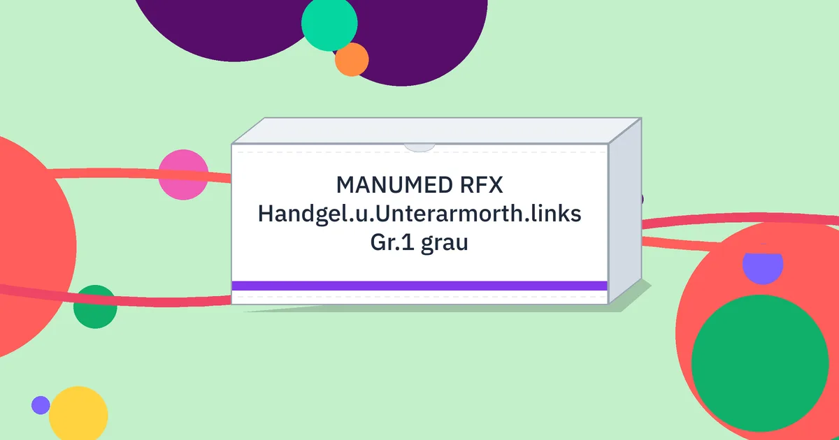 Symbolbild: Packung mit der Aufschrift MANUMED RFX Handgel.u.Unterarmorth.links Gr.1 grau (PZN 18108488) – Verfügbarkeit und Bezug in Apotheken in Frankfurt am Main