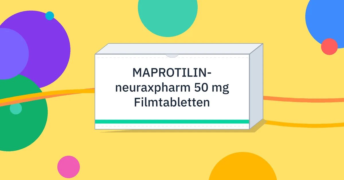 Symbolbild: Packung mit der Aufschrift MAPROTILIN-neuraxpharm 50 mg Filmtabletten (PZN 03727984) – Verfügbarkeit und Bezug in Apotheken in Frankfurt am Main