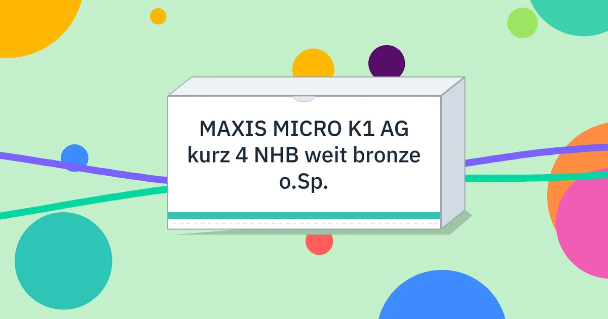Symbolbild: Packung mit der Aufschrift MAXIS MICRO K1 AG kurz 4 NHB weit bronze o.Sp. (PZN 17672229) – Verfügbarkeit und Bezug in Apotheken in Frankfurt am Main