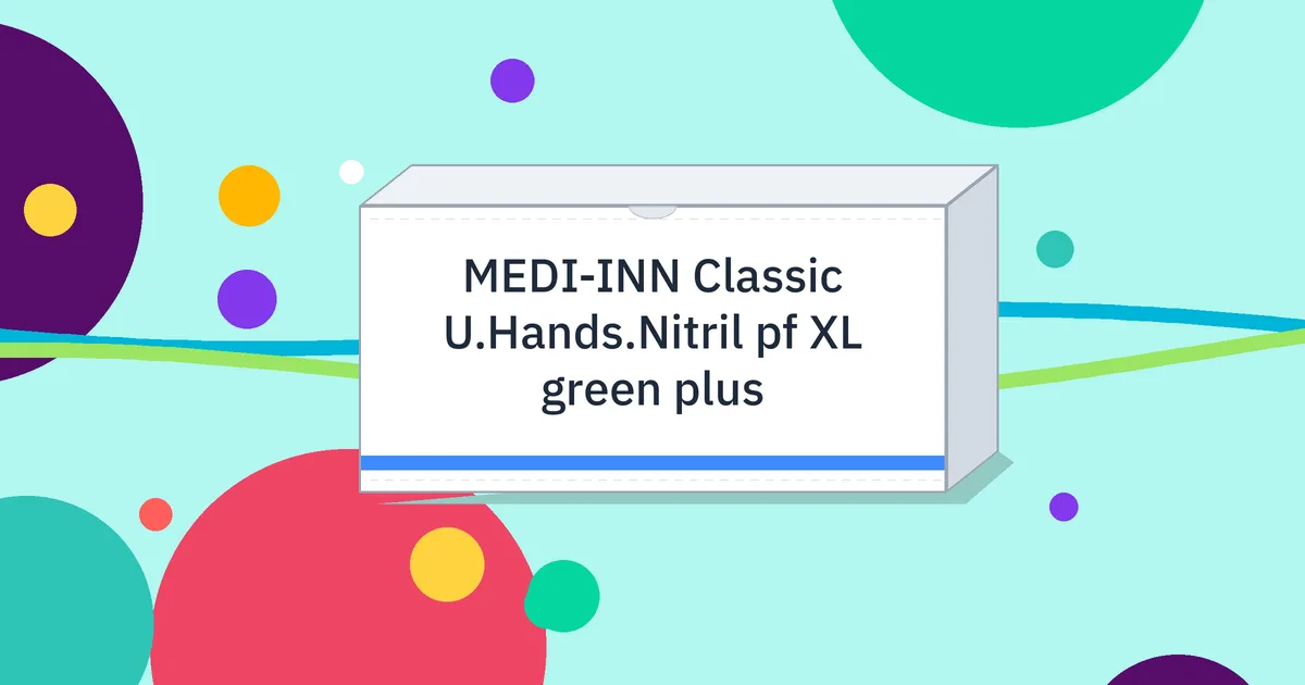 Symbolbild: Packung mit der Aufschrift MEDI-INN Classic U.Hands.Nitril pf XL green plus (PZN 18445429) – Verfügbarkeit und Bezug in Apotheken in Frankfurt am Main