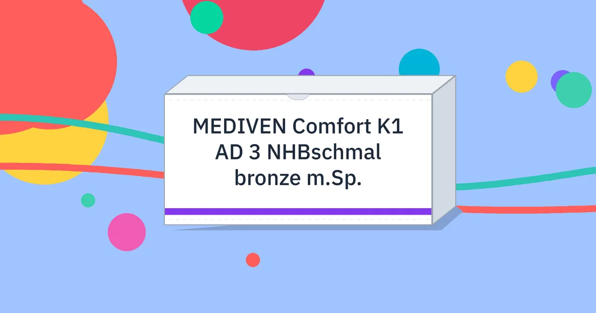 Symbolbild: Packung mit der Aufschrift MEDIVEN Comfort K1 AD 3 NHBschmal bronze m.Sp. (PZN 14561736) – Verfügbarkeit und Bezug in Apotheken in Frankfurt am Main