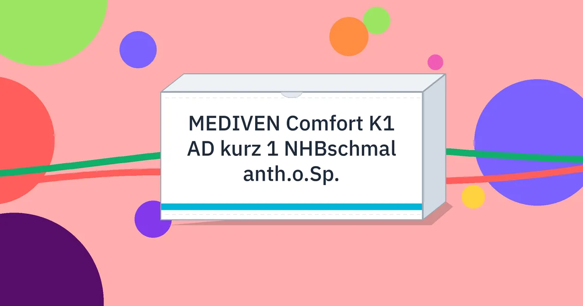 Symbolbild: Packung mit der Aufschrift MEDIVEN Comfort K1 AD kurz 1 NHBschmal anth.o.Sp. (PZN 14557278) – Verfügbarkeit und Bezug in Apotheken in Frankfurt am Main