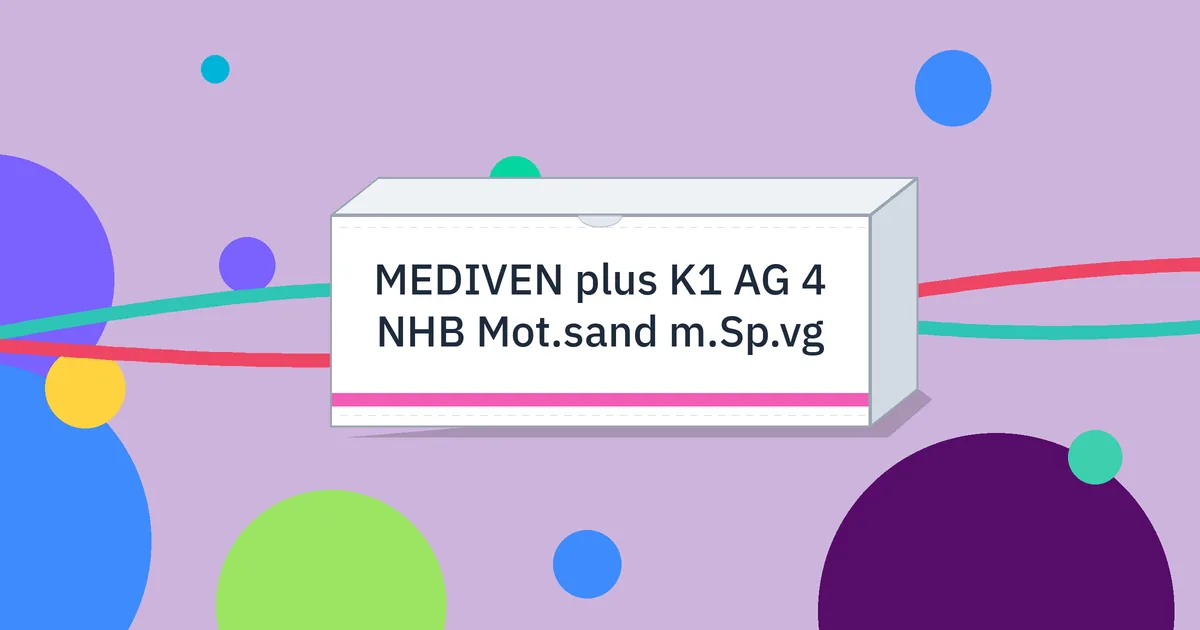 Symbolbild: Packung mit der Aufschrift MEDIVEN plus K1 AG 4 NHB Mot.sand m.Sp.vg (PZN 18940637) – Verfügbarkeit und Bezug in Apotheken in Frankfurt am Main