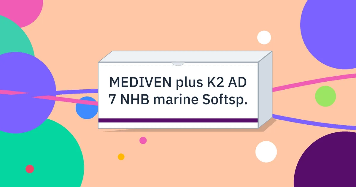 Symbolbild: Packung mit der Aufschrift MEDIVEN plus K2 AD 7 NHB marine Softsp. (PZN 15937617) – Verfügbarkeit und Bezug in Apotheken in Frankfurt am Main