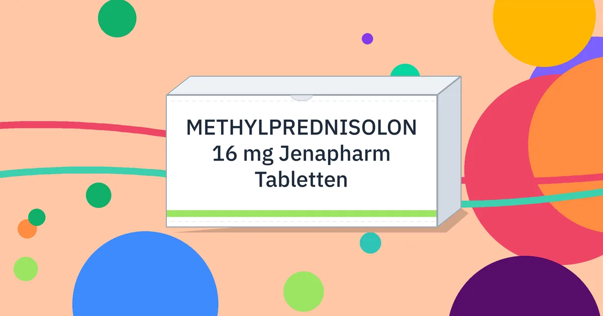 Symbolbild: Packung mit der Aufschrift METHYLPREDNISOLON 16 mg Jenapharm Tabletten (PZN 08424248) – Verfügbarkeit und Bezug in Apotheken in Frankfurt am Main