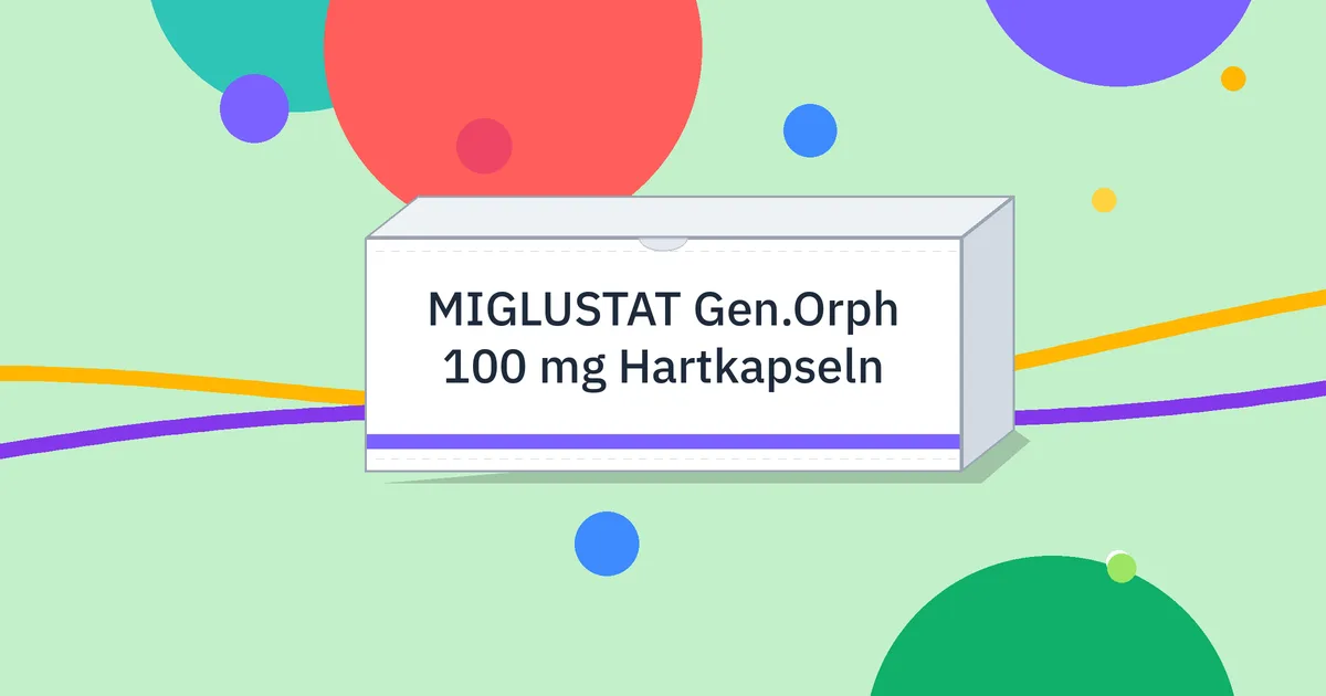Symbolbild: Packung mit der Aufschrift MIGLUSTAT Gen.Orph 100 mg Hartkapseln (PZN 19510991) – Verfügbarkeit und Bezug in Apotheken in Frankfurt am Main