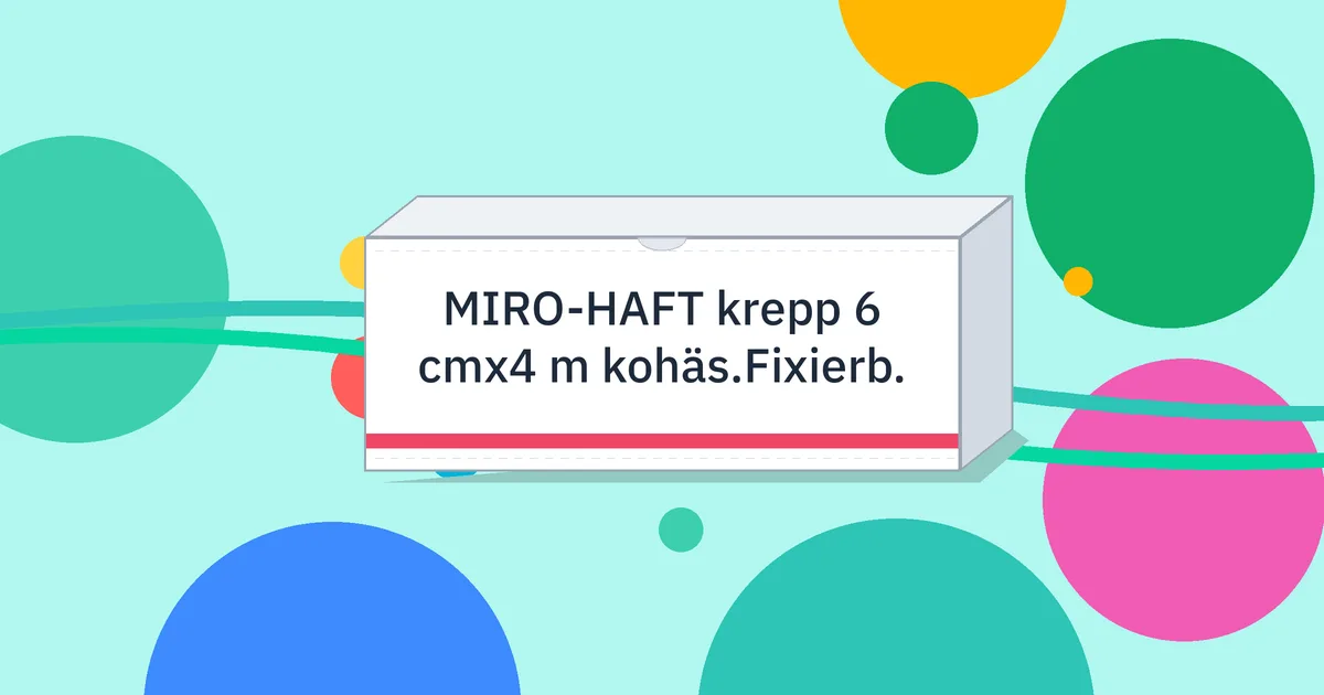 Symbolbild: Packung mit der Aufschrift MIRO-HAFT krepp 6 cmx4 m kohäs.Fixierb. (PZN 06855116) – Verfügbarkeit und Bezug in Apotheken in Frankfurt am Main