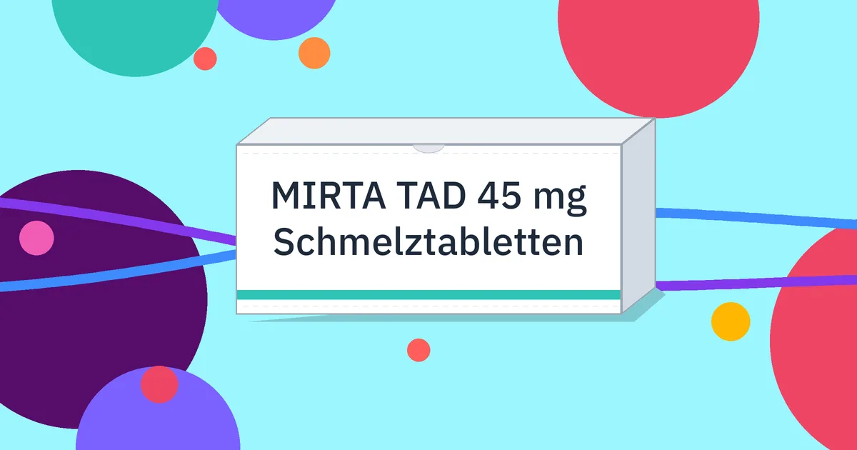 Symbolbild: Packung mit der Aufschrift MIRTA TAD 45 mg Schmelztabletten (PZN 06477246) – Verfügbarkeit und Bezug in Apotheken in Frankfurt am Main
