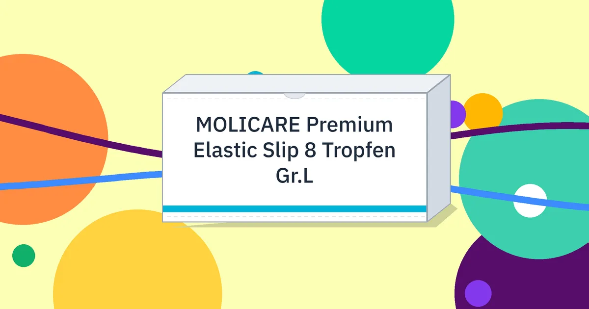 Symbolbild: Packung mit der Aufschrift MOLICARE Premium Elastic Slip 8 Tropfen Gr.L (PZN 15783841) – Verfügbarkeit und Bezug in Apotheken in Frankfurt am Main