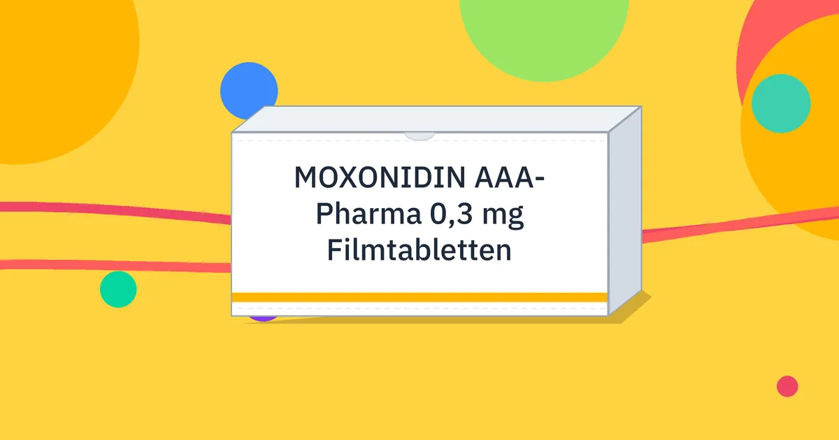Symbolbild: Packung mit der Aufschrift MOXONIDIN AAA-Pharma 0,3 mg Filmtabletten (PZN 04411579) – Verfügbarkeit und Bezug in Apotheken in Frankfurt am Main