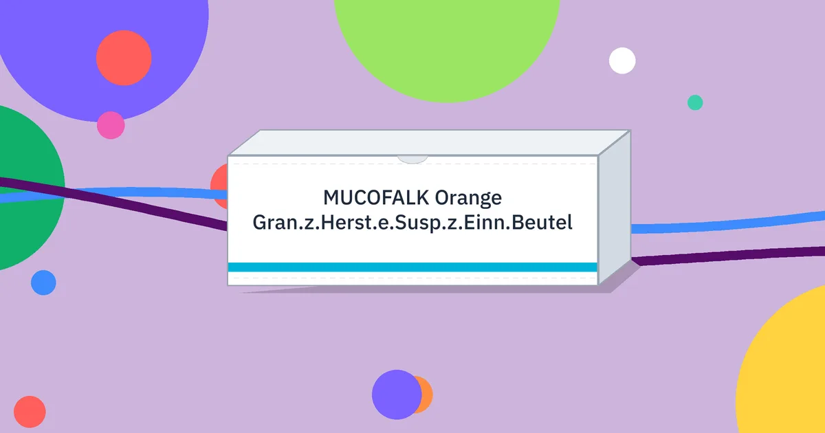 Symbolbild: Packung mit der Aufschrift MUCOFALK Orange Gran.z.Herst.e.Susp.z.Einn.Beutel (PZN 04891852) – Verfügbarkeit und Bezug in Apotheken in Frankfurt am Main