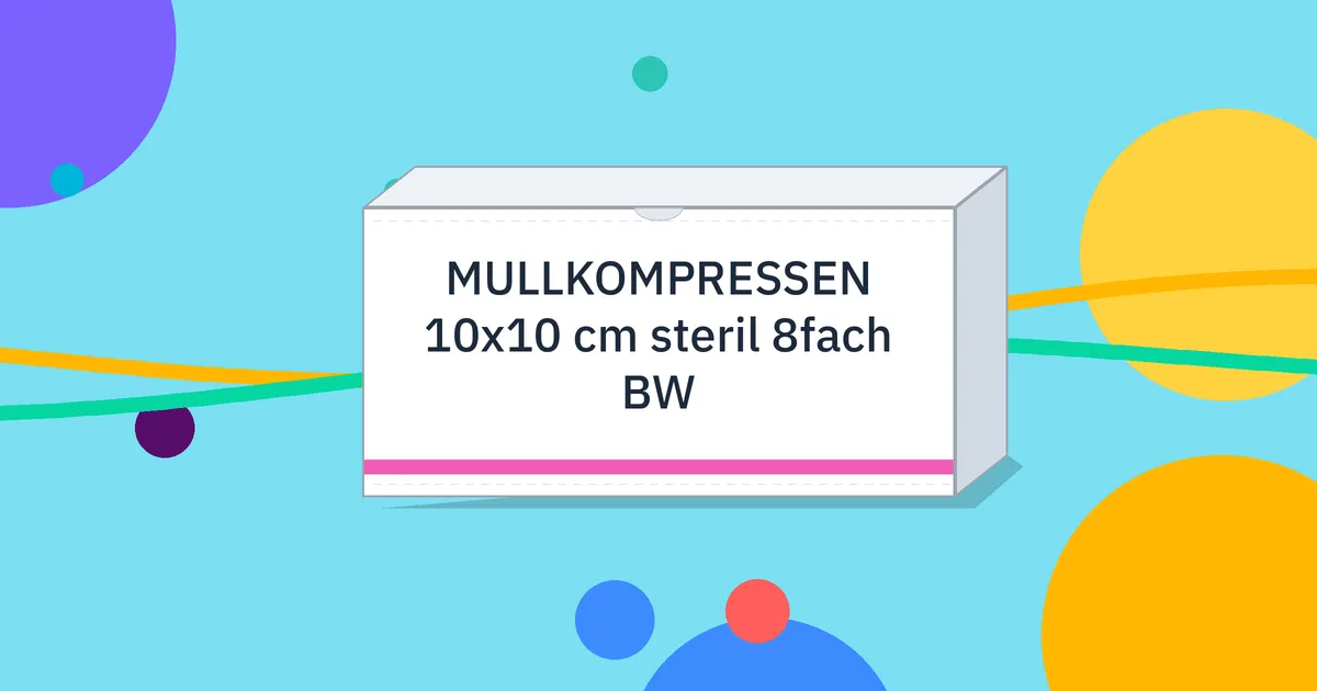 Symbolbild: Packung mit der Aufschrift MULLKOMPRESSEN 10x10 cm steril 8fach BW (PZN 10810846) – Verfügbarkeit und Bezug in Apotheken in Frankfurt am Main
