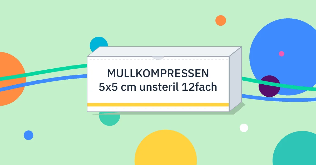 Symbolbild: Packung mit der Aufschrift MULLKOMPRESSEN 5x5 cm unsteril 12fach (PZN 03040690) – Verfügbarkeit und Bezug in Apotheken in Frankfurt am Main