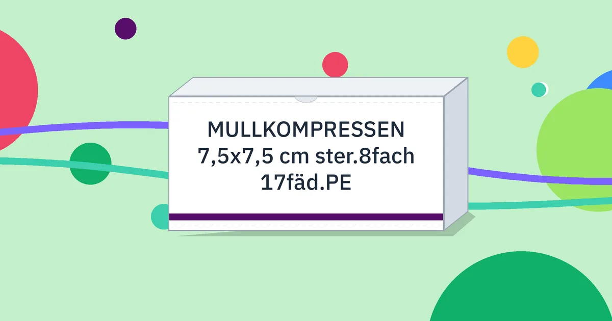 Symbolbild: Packung mit der Aufschrift MULLKOMPRESSEN 7,5x7,5 cm ster.8fach 17fäd.PE (PZN 06929211) – Verfügbarkeit und Bezug in Apotheken in Frankfurt am Main