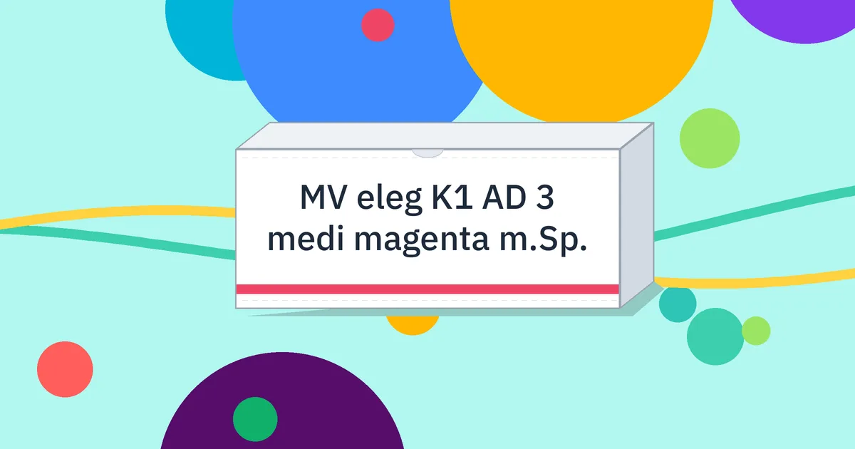 Symbolbild: Packung mit der Aufschrift MV eleg K1 AD 3 medi magenta m.Sp. (PZN 14618643) – Verfügbarkeit und Bezug in Apotheken in Frankfurt am Main