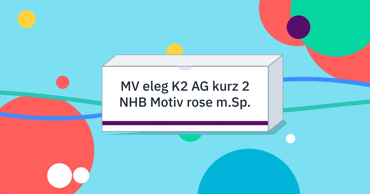 Symbolbild: Packung mit der Aufschrift MV eleg K2 AG kurz 2 NHB Motiv rose m.Sp. (PZN 15707811) – Verfügbarkeit und Bezug in Apotheken in Frankfurt am Main
