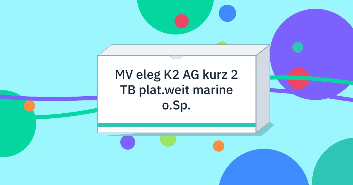 Symbolbild: Packung mit der Aufschrift MV eleg K2 AG kurz 2 TB plat.weit marine o.Sp. (PZN 14605221) – Verfügbarkeit und Bezug in Apotheken in Frankfurt am Main