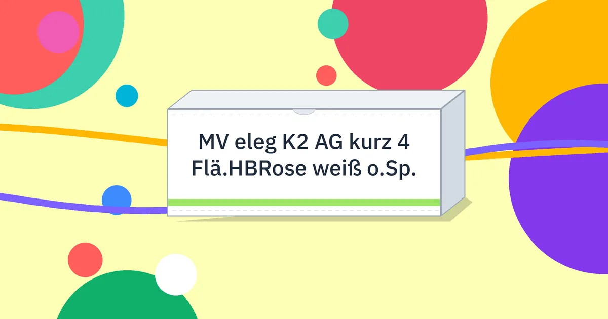 Symbolbild: Packung mit der Aufschrift MV eleg K2 AG kurz 4 Flä.HBRose weiß o.Sp. (PZN 15705278) – Verfügbarkeit und Bezug in Apotheken in Frankfurt am Main