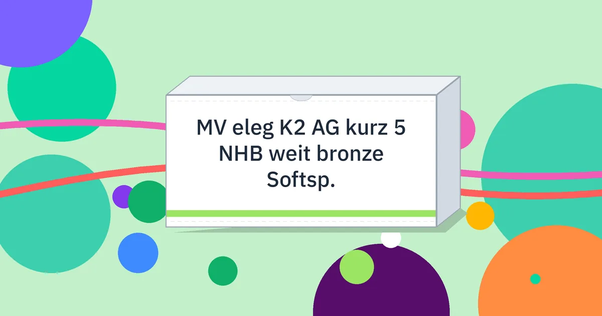 Symbolbild: Packung mit der Aufschrift MV eleg K2 AG kurz 5 NHB weit bronze Softsp. (PZN 15714952) – Verfügbarkeit und Bezug in Apotheken in Frankfurt am Main