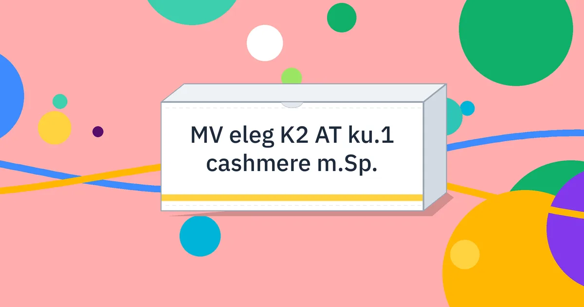 Symbolbild: Packung mit der Aufschrift MV eleg K2 AT ku.1 cashmere m.Sp. (PZN 15287220) – Verfügbarkeit und Bezug in Apotheken in Frankfurt am Main