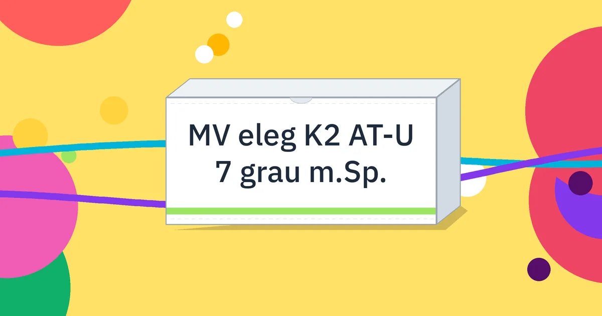 Symbolbild: Packung mit der Aufschrift MV eleg K2 AT-U 7 grau m.Sp. (PZN 18923449) – Verfügbarkeit und Bezug in Apotheken in Frankfurt am Main