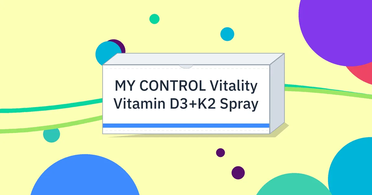 Symbolbild: Packung mit der Aufschrift MY CONTROL Vitality Vitamin D3+K2 Spray (PZN 18455178) – Verfügbarkeit und Bezug in Apotheken in Frankfurt am Main