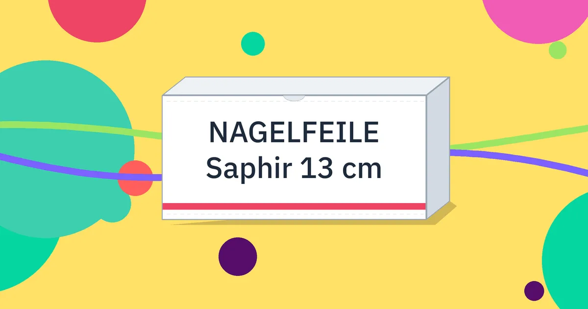 Symbolbild: Packung mit der Aufschrift NAGELFEILE Saphir 13 cm (PZN 04444946) – Verfügbarkeit und Bezug in Apotheken in Frankfurt am Main