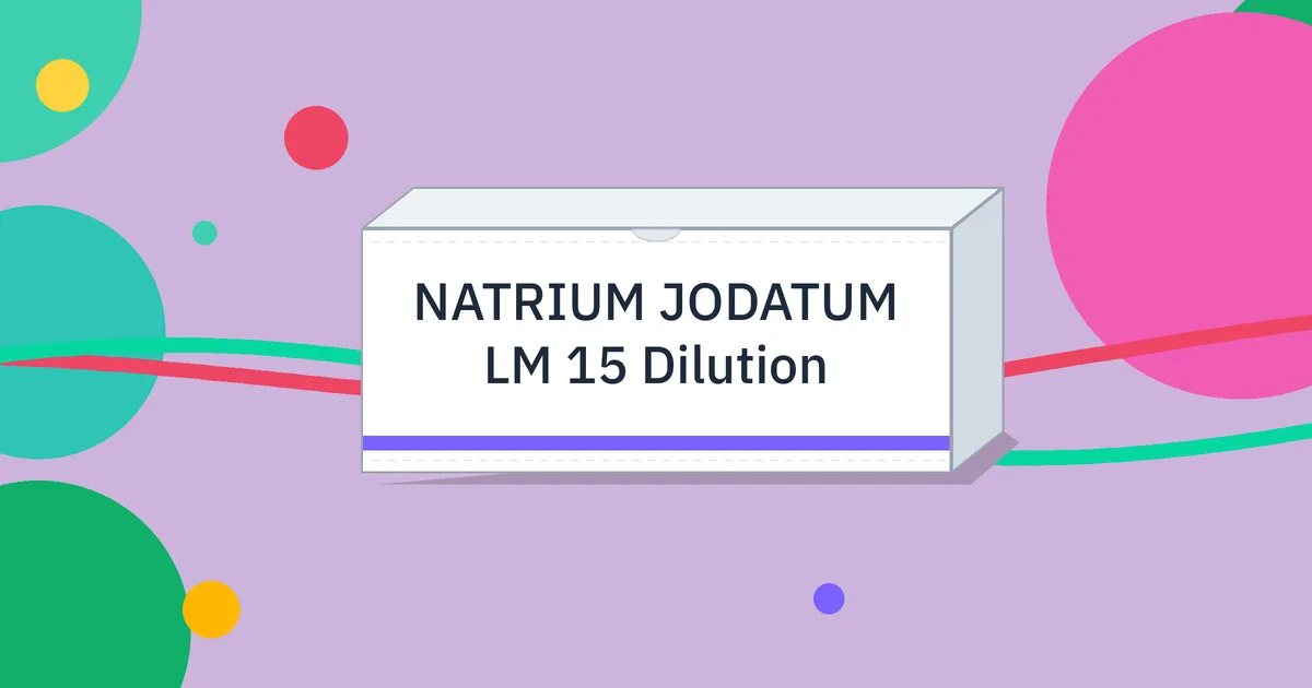Symbolbild: Packung mit der Aufschrift NATRIUM JODATUM LM 15 Dilution (PZN 12964370) – Verfügbarkeit und Bezug in Apotheken in Frankfurt am Main