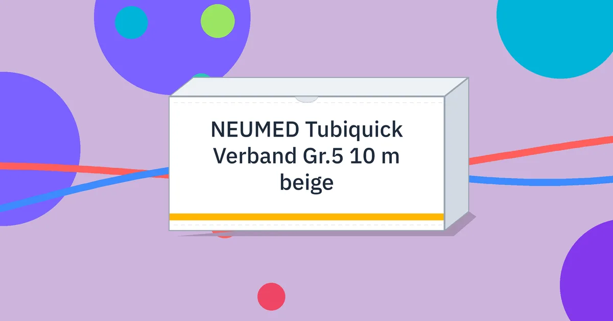 Symbolbild: Packung mit der Aufschrift NEUMED Tubiquick Verband Gr.5 10 m beige (PZN 04292152) – Verfügbarkeit und Bezug in Apotheken in Frankfurt am Main
