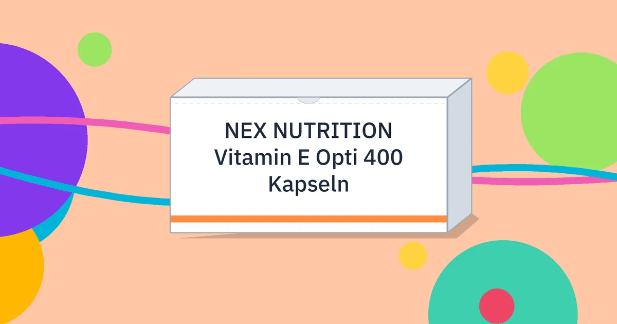 Symbolbild: Packung mit der Aufschrift NEX NUTRITION Vitamin E Opti 400 Kapseln (PZN 20087693) – Verfügbarkeit und Bezug in Apotheken in Frankfurt am Main
