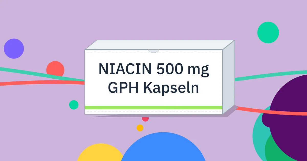 Symbolbild: Packung mit der Aufschrift NIACIN 500 mg GPH Kapseln (PZN 13578456) – Verfügbarkeit und Bezug in Apotheken in Frankfurt am Main