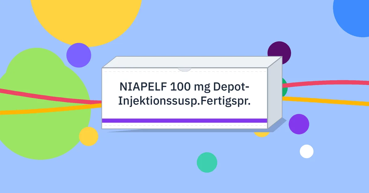 Symbolbild: Packung mit der Aufschrift NIAPELF 100 mg Depot-Injektionssusp.Fertigspr. (PZN 20330679) – Verfügbarkeit und Bezug in Apotheken in Frankfurt am Main