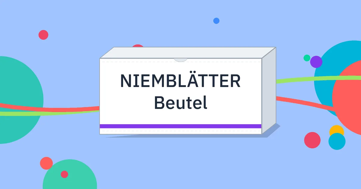 Symbolbild: Packung mit der Aufschrift NIEMBLÄTTER Beutel (PZN 01407784) – Verfügbarkeit und Bezug in Apotheken in Frankfurt am Main