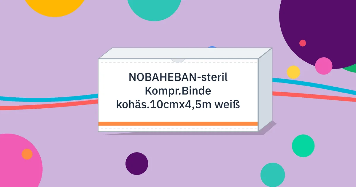 Symbolbild: Packung mit der Aufschrift NOBAHEBAN-steril Kompr.Binde kohäs.10cmx4,5m weiß (PZN 16032522) – Verfügbarkeit und Bezug in Apotheken in Frankfurt am Main