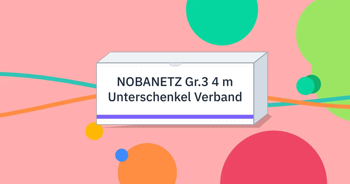 Symbolbild: Packung mit der Aufschrift NOBANETZ Gr.3 4 m Unterschenkel Verband (PZN 16876585) – Verfügbarkeit und Bezug in Apotheken in Frankfurt am Main