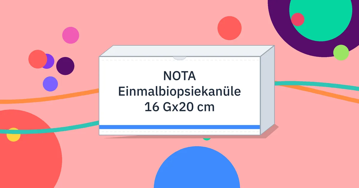 Symbolbild: Packung mit der Aufschrift NOTA Einmalbiopsiekanüle 16 Gx20 cm (PZN 03919985) – Verfügbarkeit und Bezug in Apotheken in Frankfurt am Main