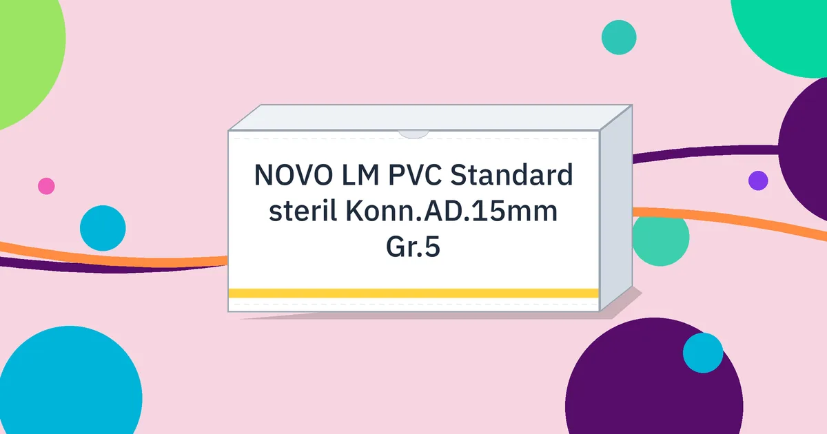 Symbolbild: Packung mit der Aufschrift NOVO LM PVC Standard steril Konn.AD.15mm Gr.5 (PZN 18491719) – Verfügbarkeit und Bezug in Apotheken in Frankfurt am Main
