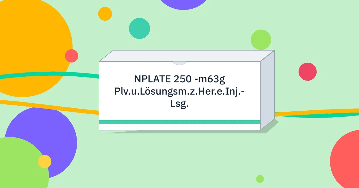 Symbolbild: Packung mit der Aufschrift NPLATE 250 -m63g Plv.u.Lösungsm.z.Her.e.Inj.-Lsg. (PZN 10040561) – Verfügbarkeit und Bezug in Apotheken in Frankfurt am Main