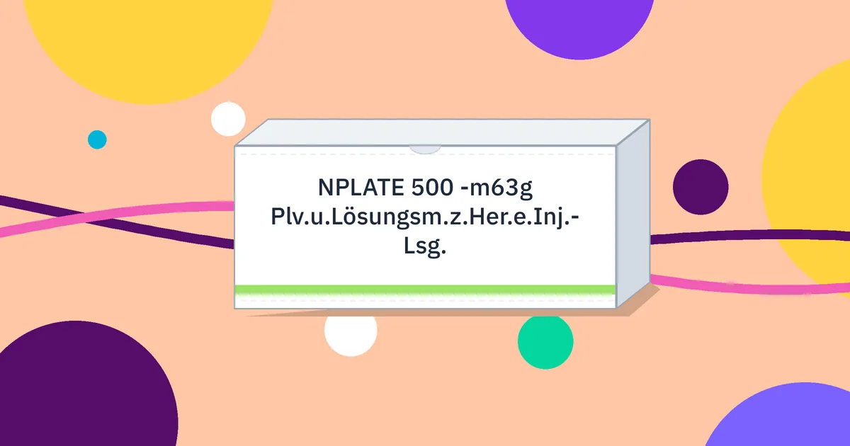 Symbolbild: Packung mit der Aufschrift NPLATE 500 -m63g Plv.u.Lösungsm.z.Her.e.Inj.-Lsg. (PZN 05515039) – Verfügbarkeit und Bezug in Apotheken in Frankfurt am Main