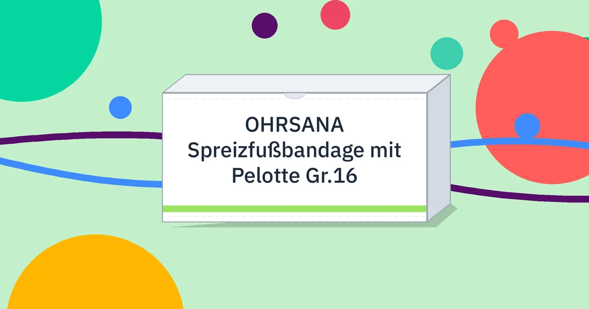 Symbolbild: Packung mit der Aufschrift OHRSANA Spreizfußbandage mit Pelotte Gr.16 (PZN 02670176) – Verfügbarkeit und Bezug in Apotheken in Frankfurt am Main