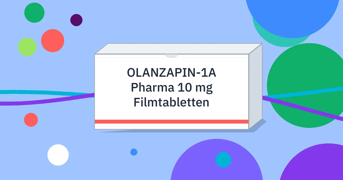 Symbolbild: Packung mit der Aufschrift OLANZAPIN-1A Pharma 10 mg Filmtabletten (PZN 20507706) – Verfügbarkeit und Bezug in Apotheken in Frankfurt am Main