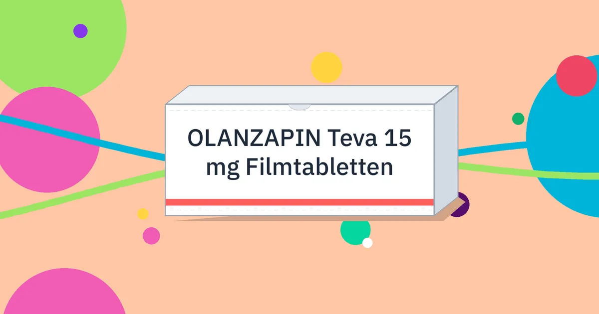 Symbolbild: Packung mit der Aufschrift OLANZAPIN Teva 15 mg Filmtabletten (PZN 20544512) – Verfügbarkeit und Bezug in Apotheken in Frankfurt am Main
