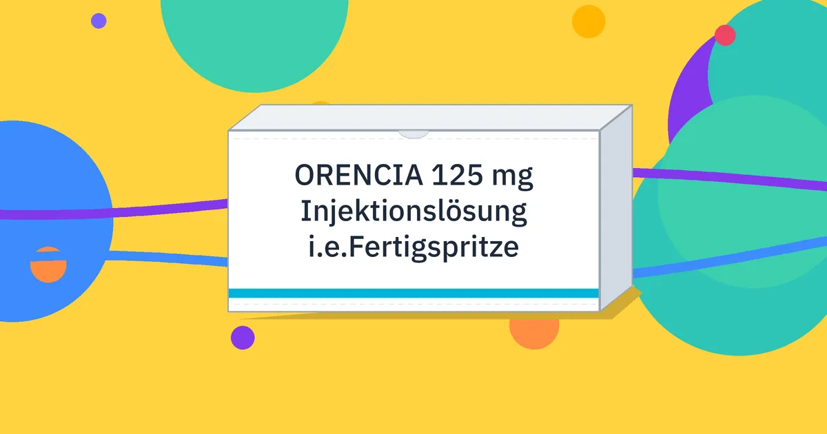 Symbolbild: Packung mit der Aufschrift ORENCIA 125 mg Injektionslösung i.e.Fertigspritze (PZN 14293968) – Verfügbarkeit und Bezug in Apotheken in Frankfurt am Main