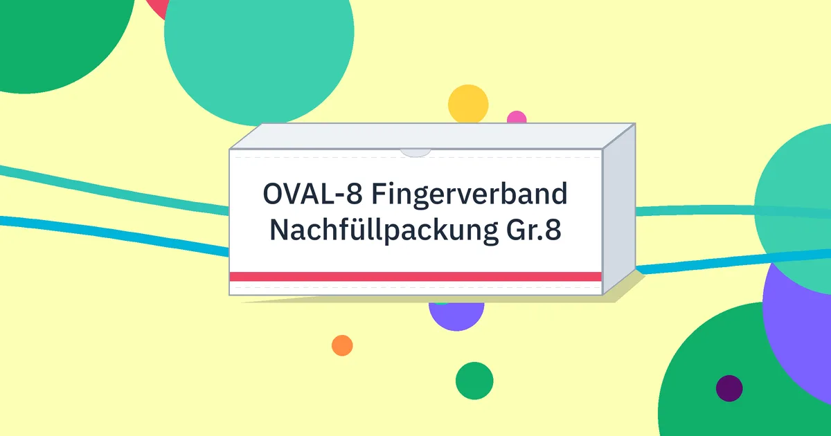 Symbolbild: Packung mit der Aufschrift OVAL-8 Fingerverband Nachfüllpackung Gr.8 (PZN 12775628) – Verfügbarkeit und Bezug in Apotheken in Frankfurt am Main