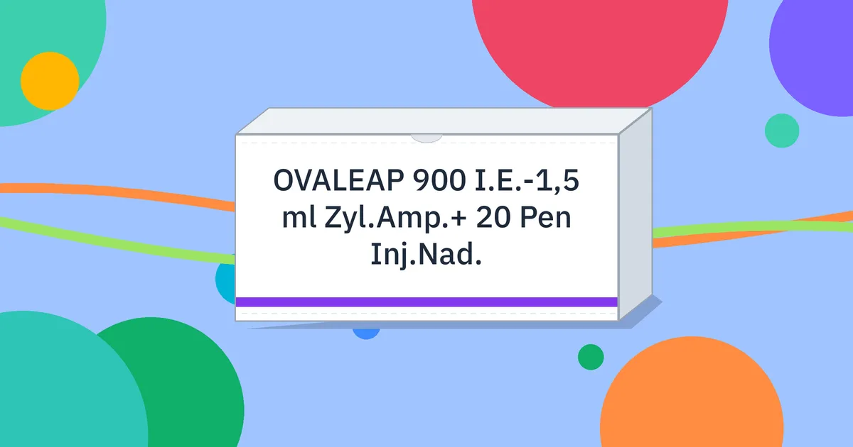 Symbolbild: Packung mit der Aufschrift OVALEAP 900 I.E.-1,5 ml Zyl.Amp.+ 20 Pen Inj.Nad. (PZN 18320314) – Verfügbarkeit und Bezug in Apotheken in Frankfurt am Main