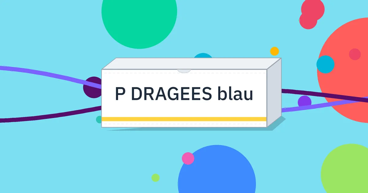 Symbolbild: Packung mit der Aufschrift P DRAGEES blau (PZN 03935607) – Verfügbarkeit und Bezug in Apotheken in Frankfurt am Main